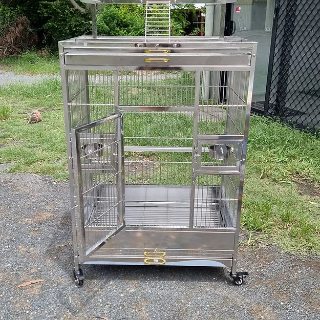 Stainless Steel Small Cage (SD80B) With Play Stand – Exotic Aviaries
